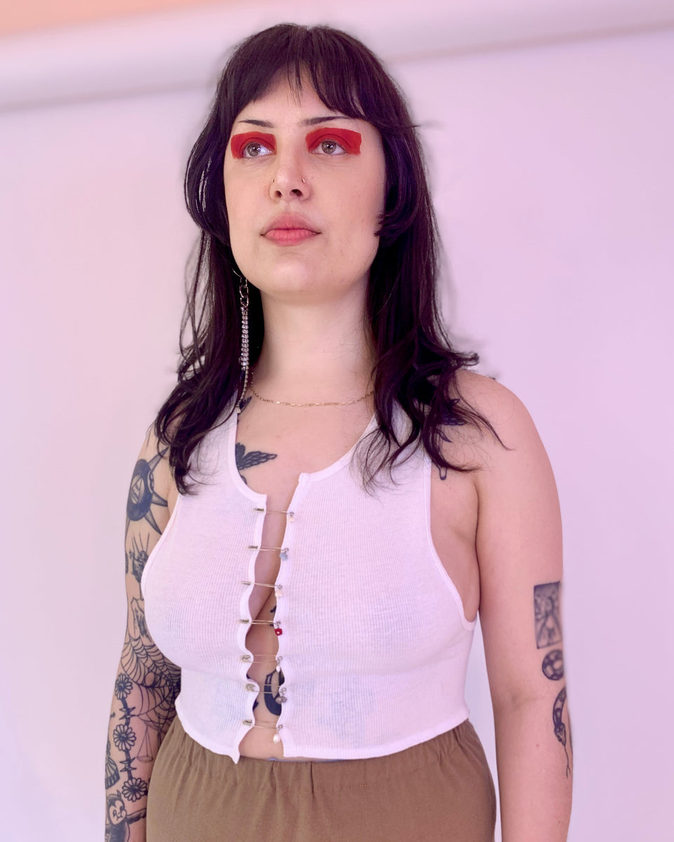 Custom Beaded Safety Pin Tank Shop Journal Vintage